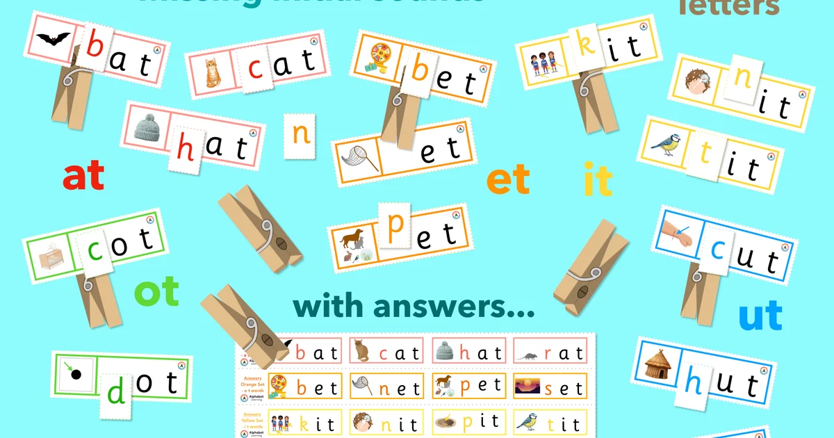 CVC Word Building Peg Cards: Initial Sounds Phase 2 Phonics Activity ...