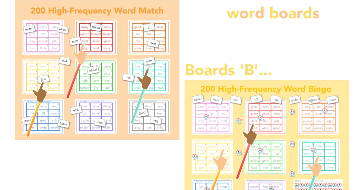 High Frequency Word Matching Activity set (Next 200 High Frequency ...