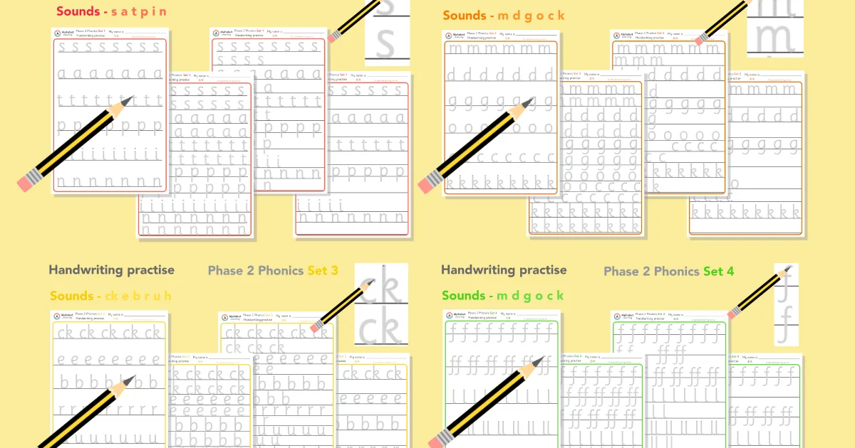 Handwriting Phase 2 Phonics (Differentiated Sets 1-4) All sounds ...