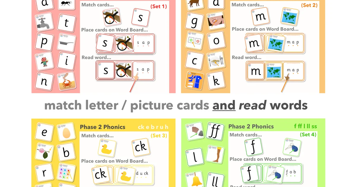 Phase 2 Grapheme/Picture Match: Reading VC/CVC Words (x4 Sets ...