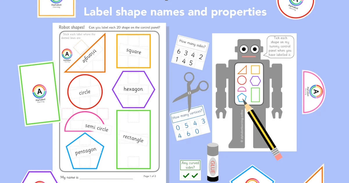 Shapes Robot Labelling Activity (2D Shapes) | Alphabet Learning
