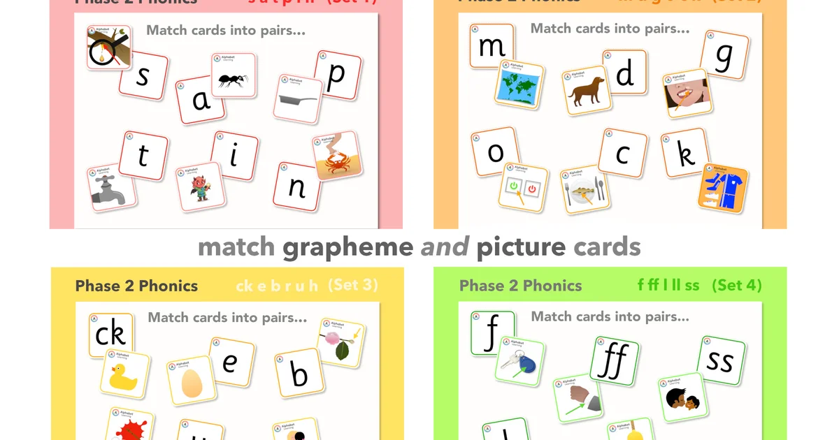 Phase 2 Grapheme/Picture Match (x4 Sets) | Alphabet Learning
