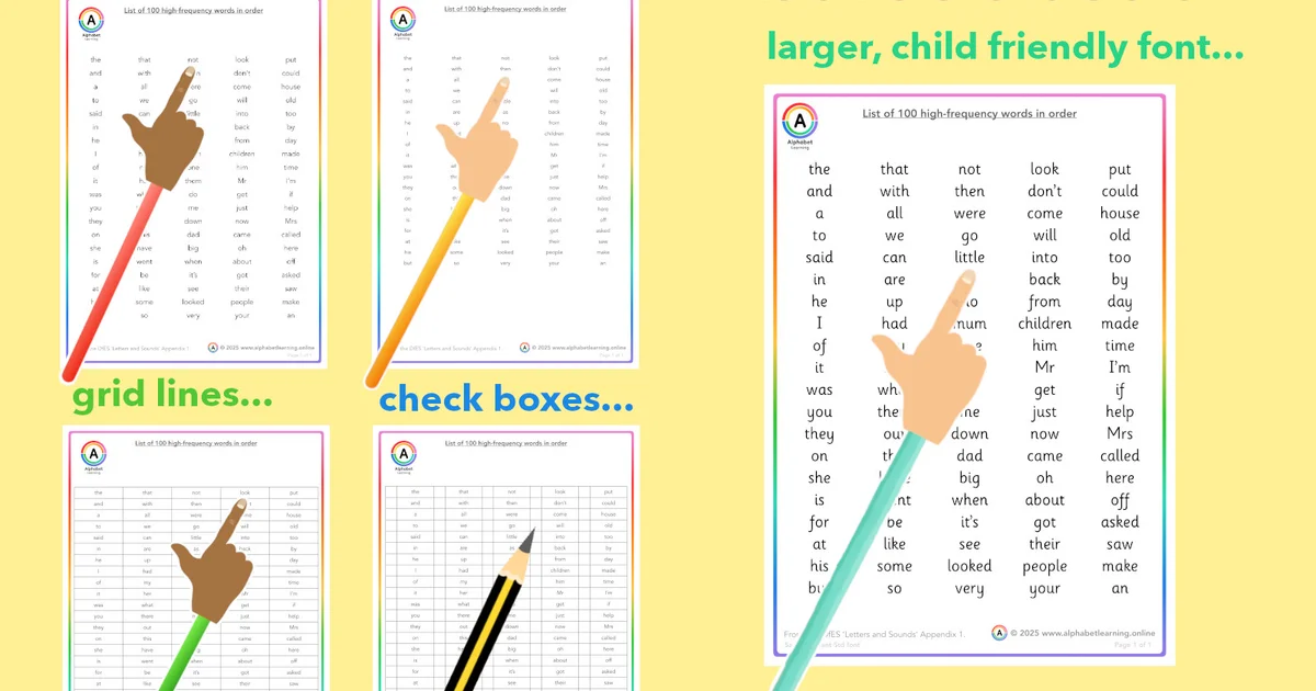 High Frequency Word Lists (First 100) x5 versions | Alphabet Learning