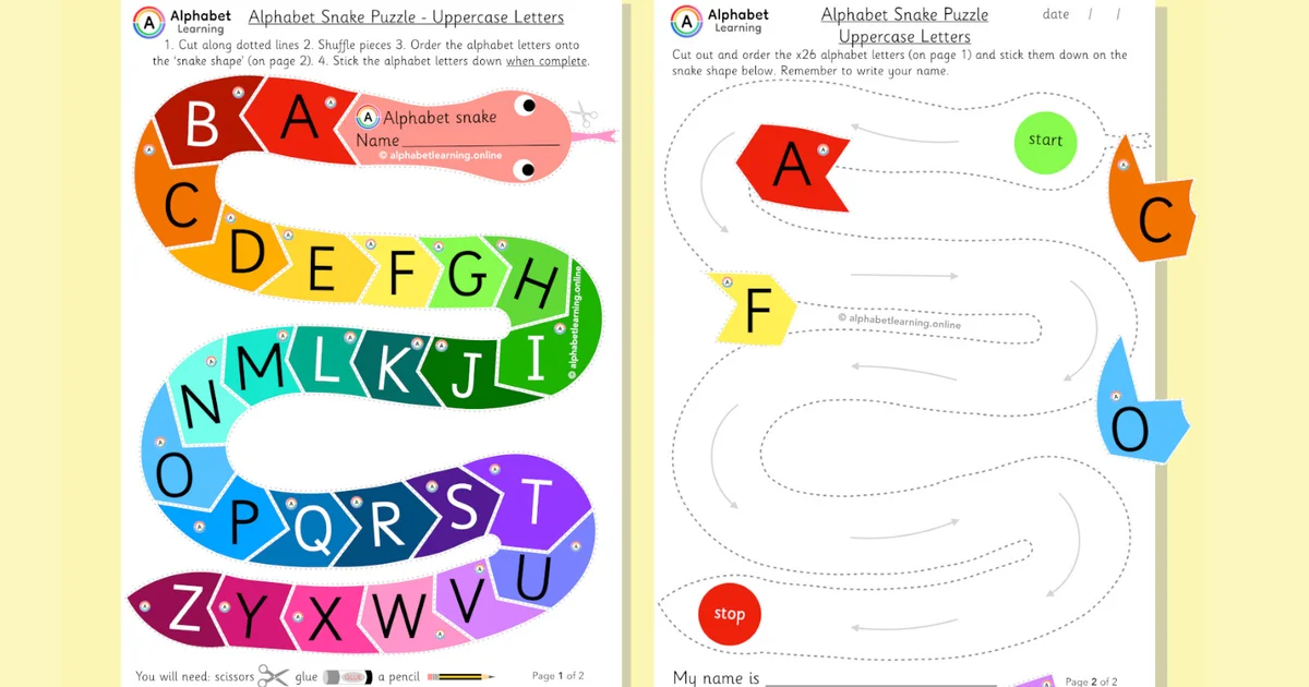 Alphabet Snake ordering uppercase letters | Alphabet Learning